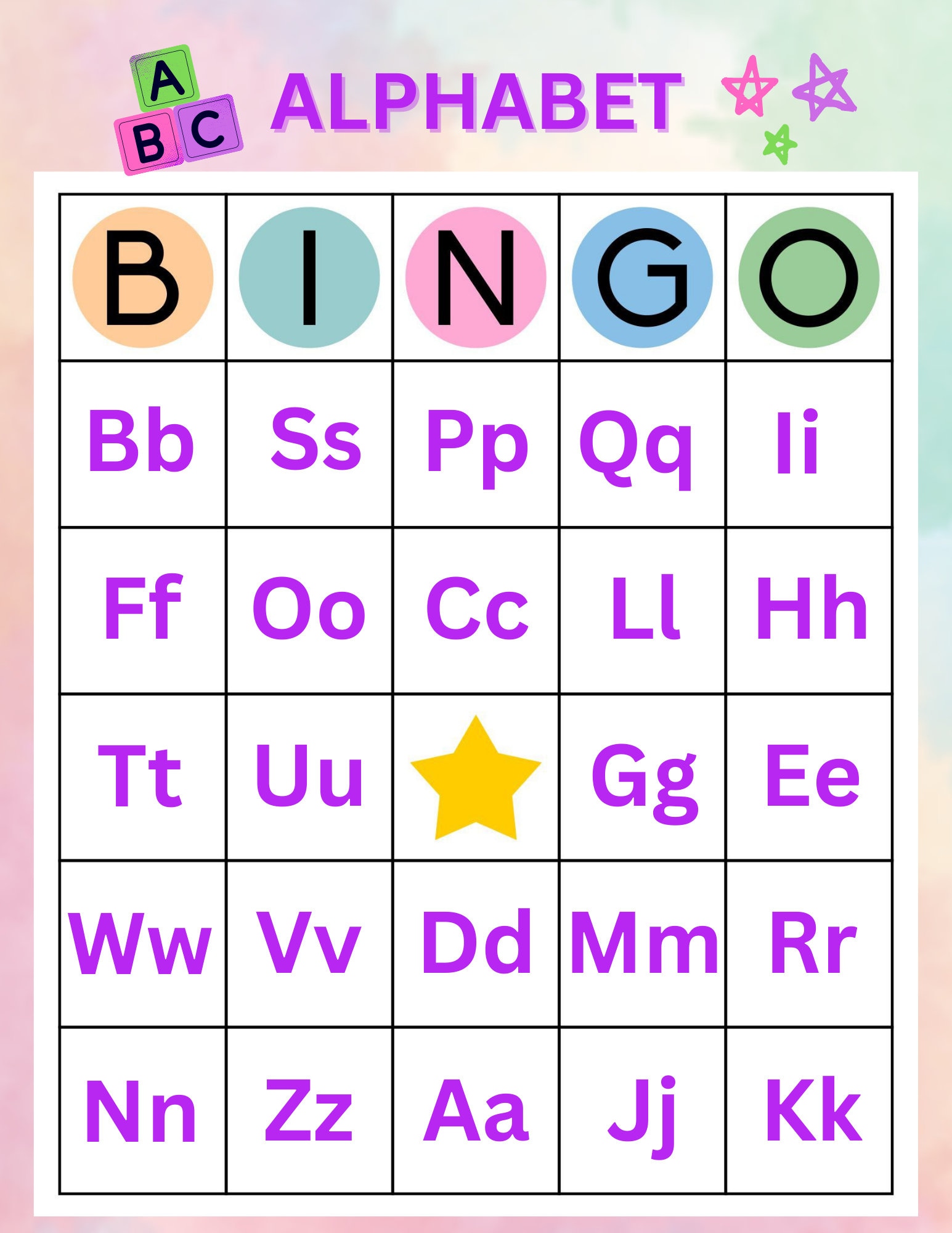 Alphabet Bingo, Bingo Template, Preschool Printable, Homeschool ...
