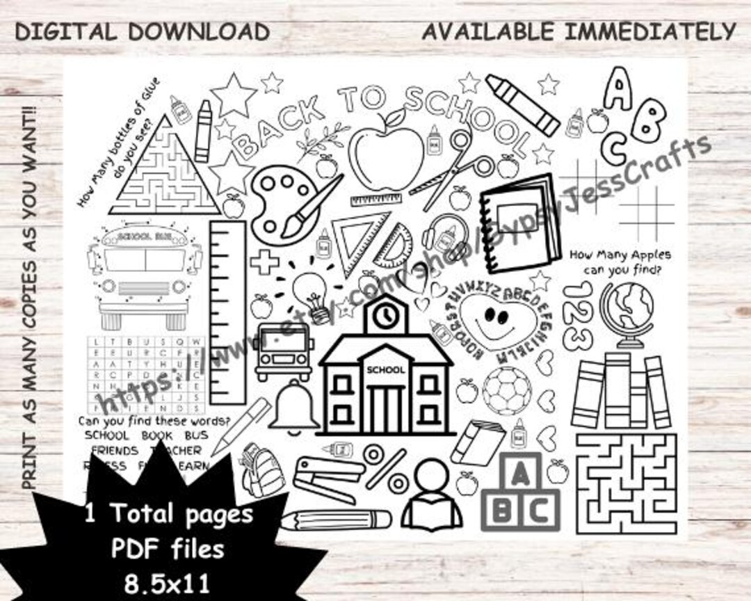 Back to School Placemat, Back to School Coloring, Homeschool Worksheets ...