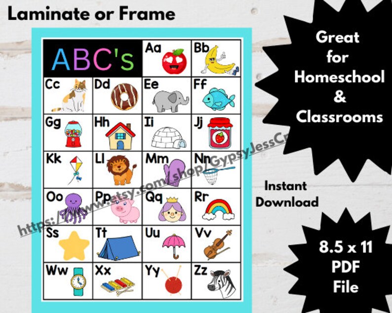 Alphabet Poster, Classroom Decor, Alphabet PDF, Preschool Digital ...
