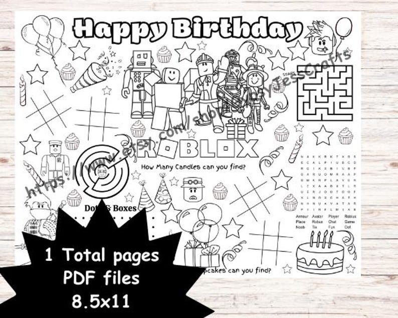 Roblox Birthday Placemat, Roblox Coloring, Birthday Party Favors ...