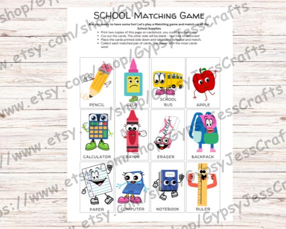 Back to School Digital Memory Game, Back to School Instant Download ...