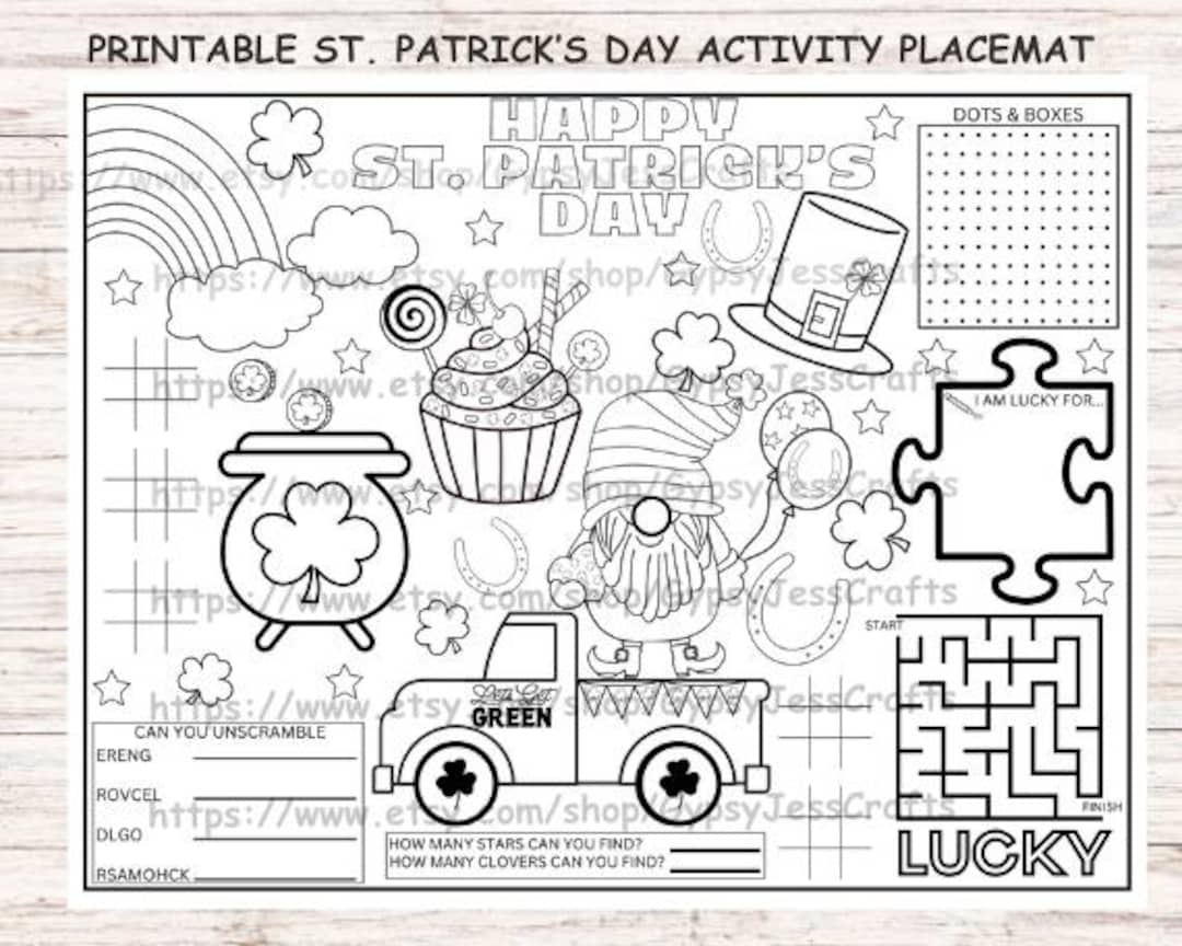 St. Patricks Day Printable Kids Activity Placemat, St. Patricks Day ...