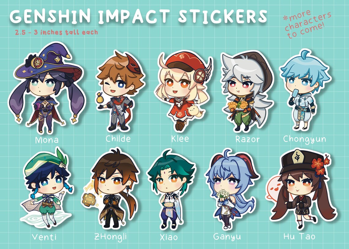 Genshin Impact Stickers Cute Chibi Characters Sticker Matte | Etsy