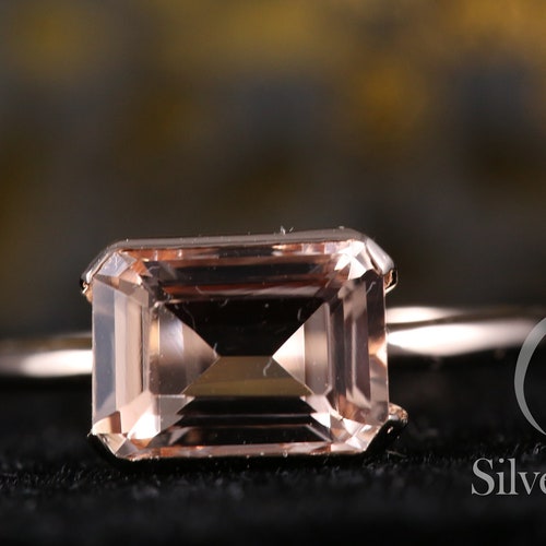 Emerald Cut Morganite Engagement Ring 14K Two Tone Bezel Set - Etsy
