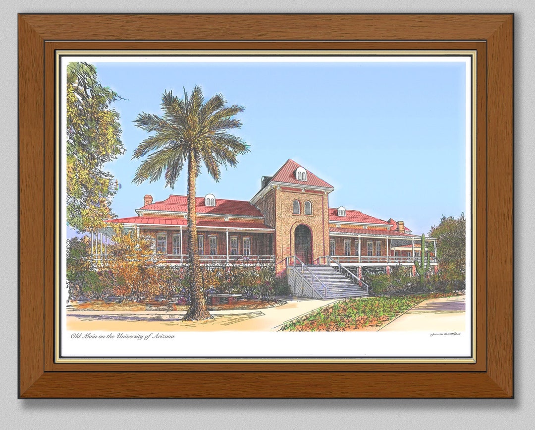 University of Arizona Old Main Rendered in Ink With Water Color Graphic ...