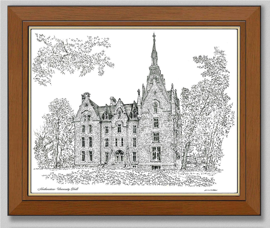 Northwestern University Hall Print, Signed Pen & Ink Architectural Art ...