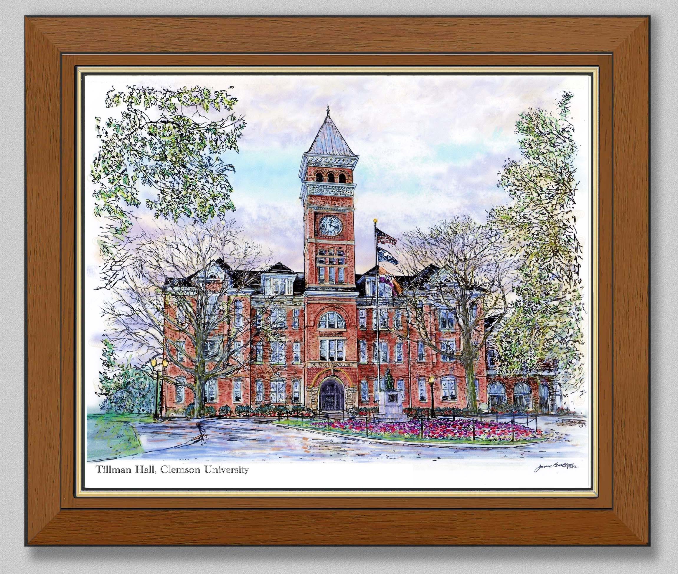 Clemson University-tillman Hall Rendered in Ink With Water Color ...