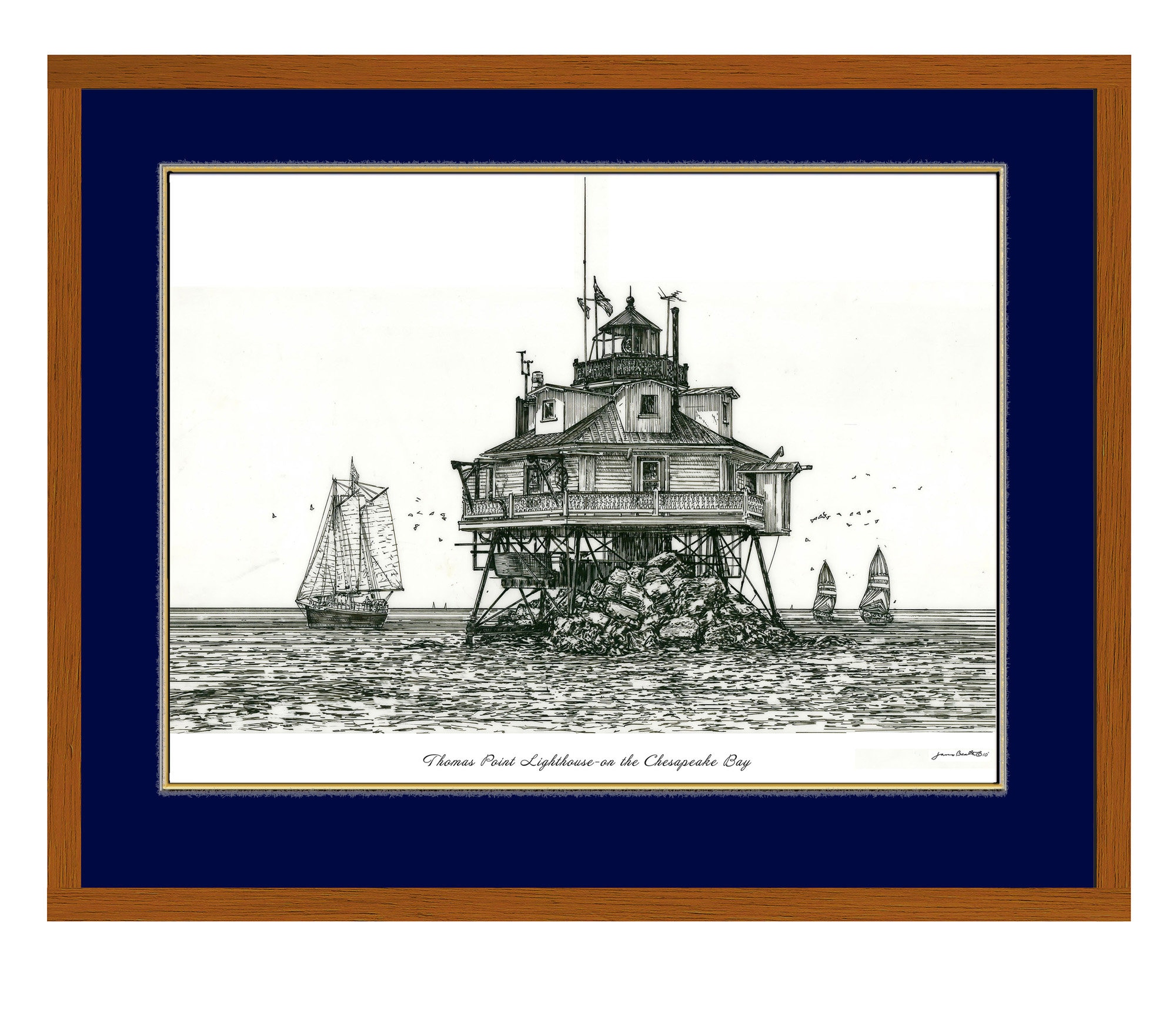 Thomas Point Lighthouse Print, Annapolis, Chesapeake Bay Pen & Ink Art ...