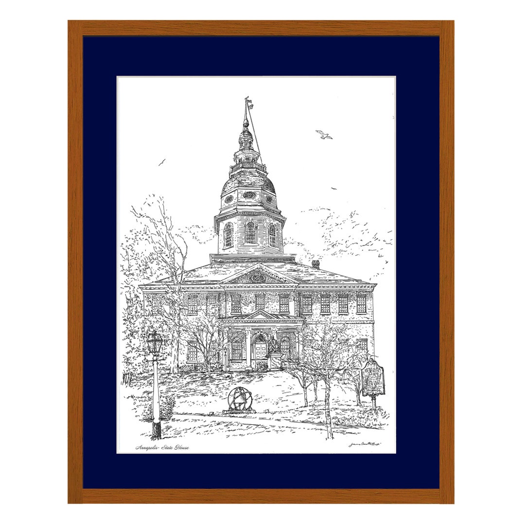 Annapolis Md State House Iconic Print Hand Drawn Pen & Ink Rendering by ...