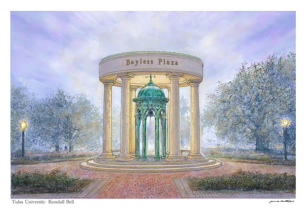 The University of Tulsa Bayless Plaza Kendall Bell Rendered in Ink With ...