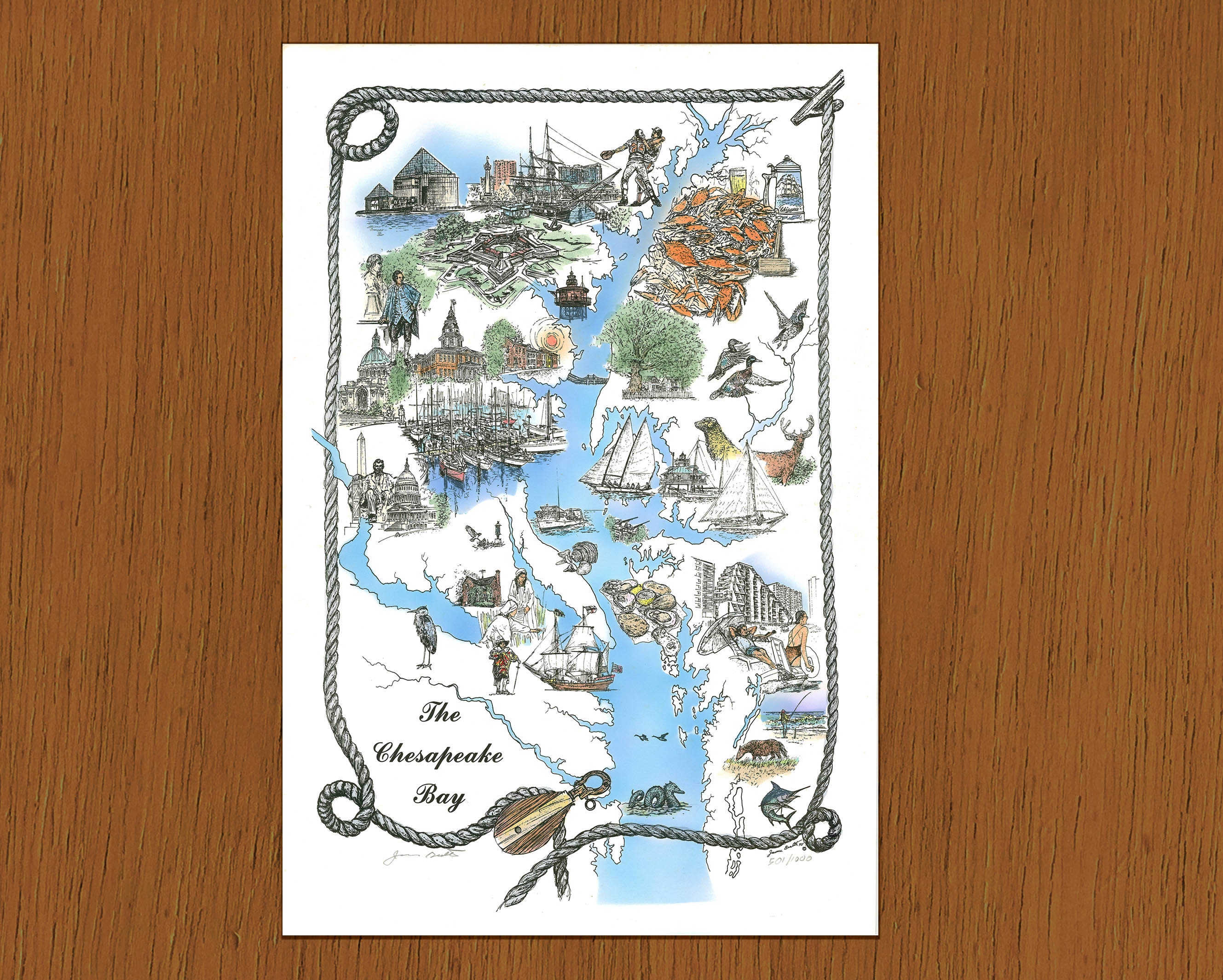 Chesapeake Bay Graphic Giclee Art Print Wall Decor Pen and Ink With ...