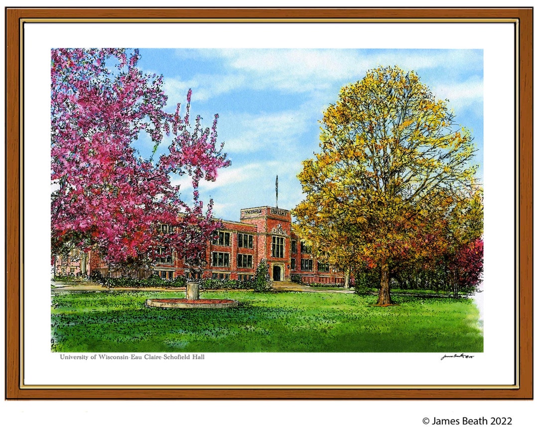 University of Wisconsin Eau Claire Pen Ink and Water Color Print Signed ...