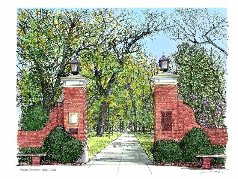 Miami University of Ohio Iconic Slant Walk Artist Print by James Beath ...