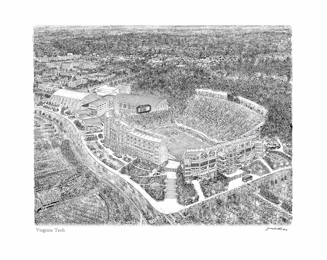 Virginia Tech Stadium and Campus by the Artist James Beath Ink ...