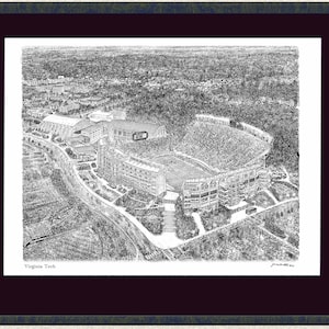 Va Tech Campus Football Game Art Print Pen & Ink With Water Color ...
