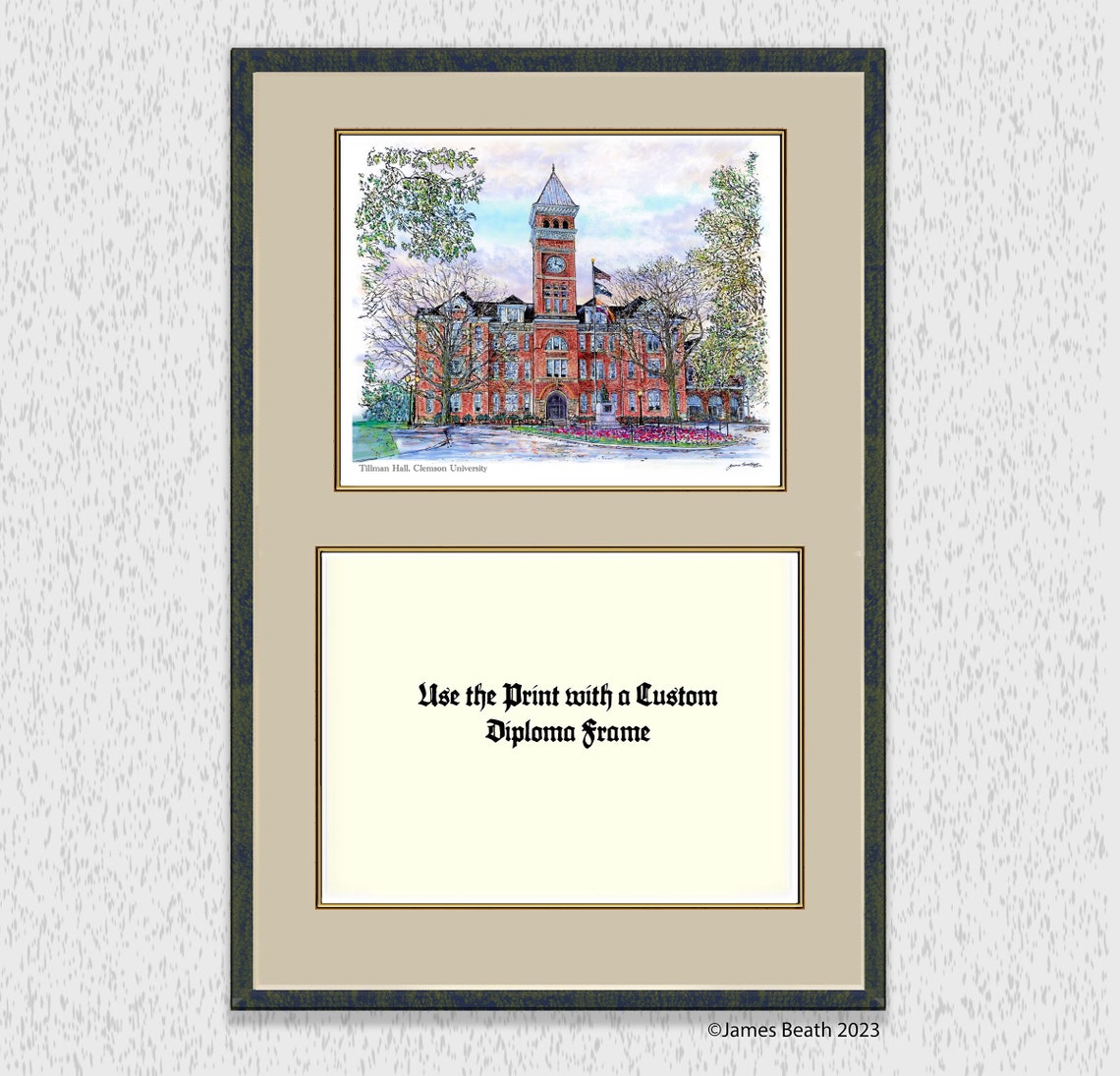 Clemson University-tillman Hall Rendered in Ink With Water Color ...