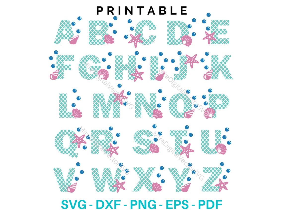 Mermaid Font SVG, Mermaid Svg Mermaid Svg File Mermaid Alphabet Svg ...