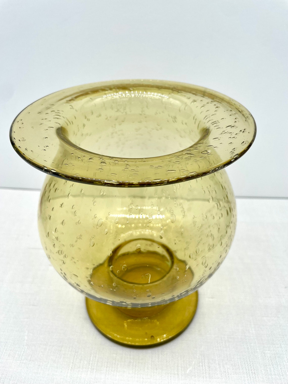 Blenko Style Vintage Hurricane Bubble Glass Candle Holder, Vase Amber ...