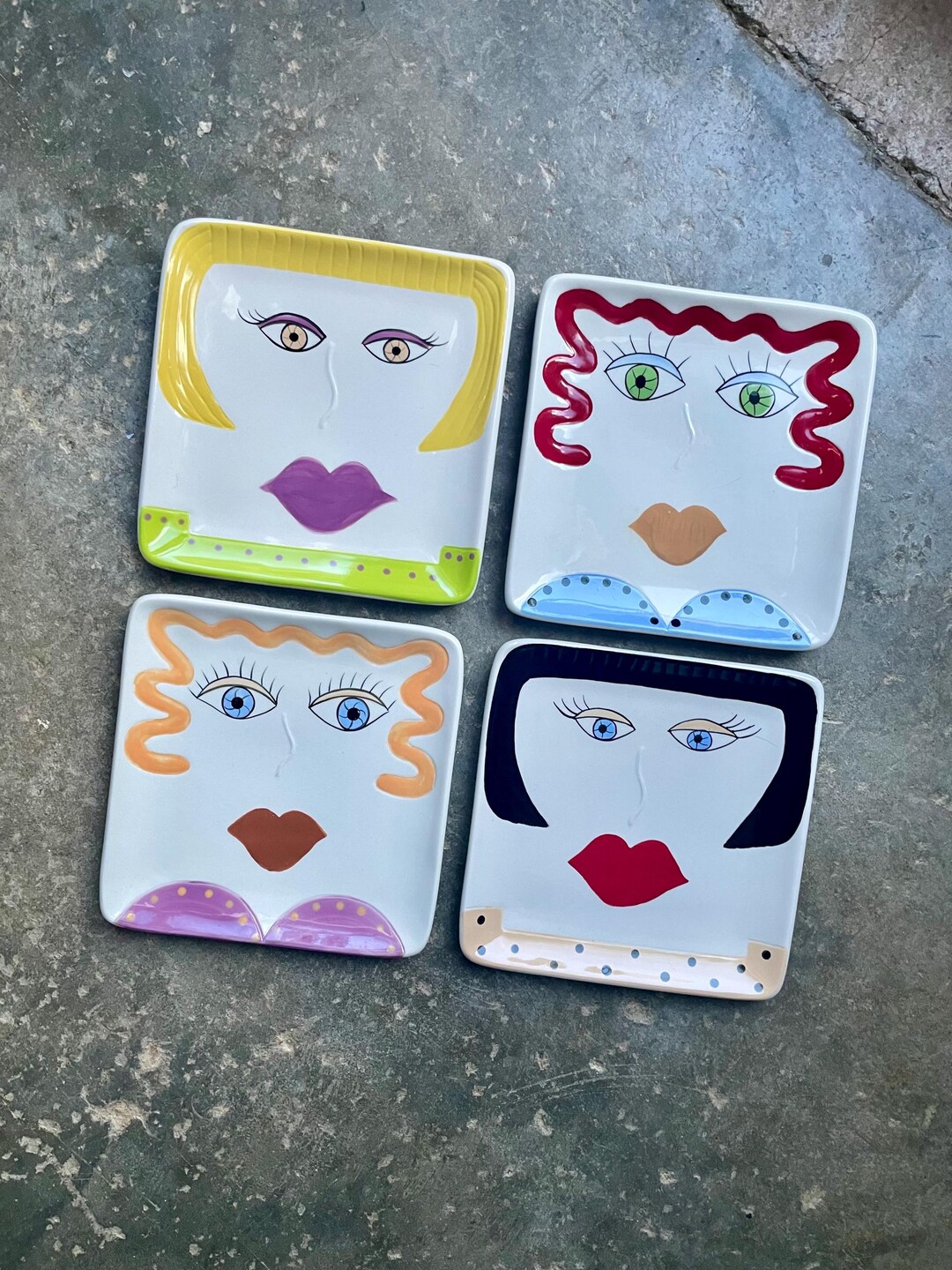 Set of Four Appetizer Salad Plates With Women’s Faces, Personality ...
