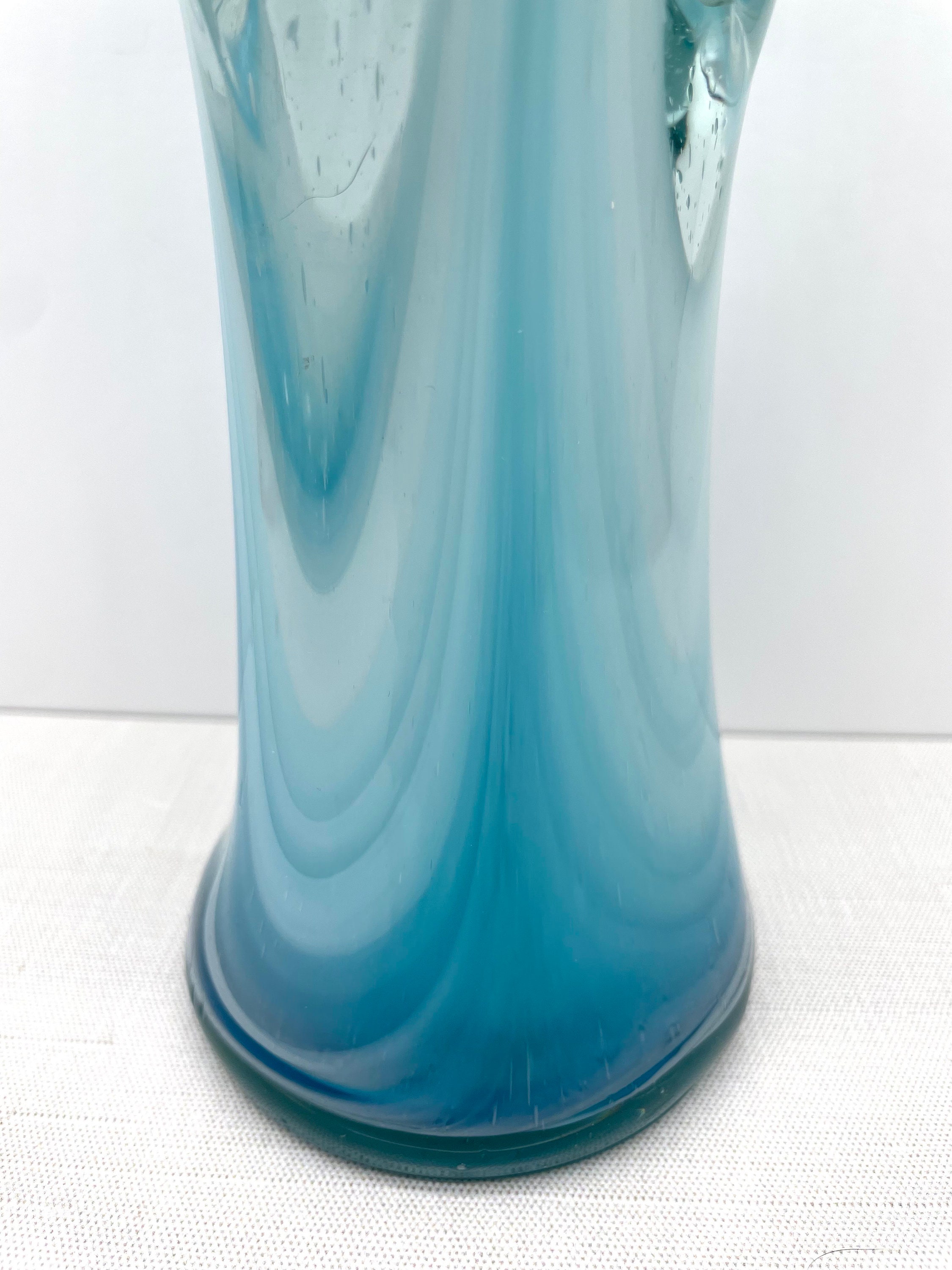 MCM Handblown Blue and White Art Glass Vase Figurine Sculpture - Etsy