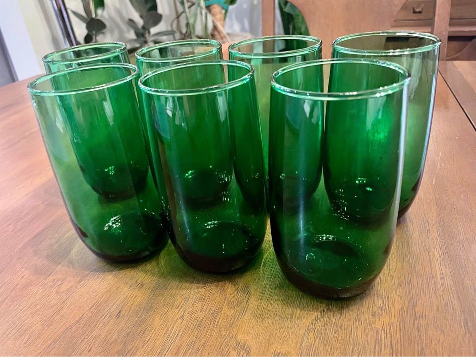 Set of 7 1970s Vintage Anchor Hocking Forest Green Roly Poly Glasses - Etsy