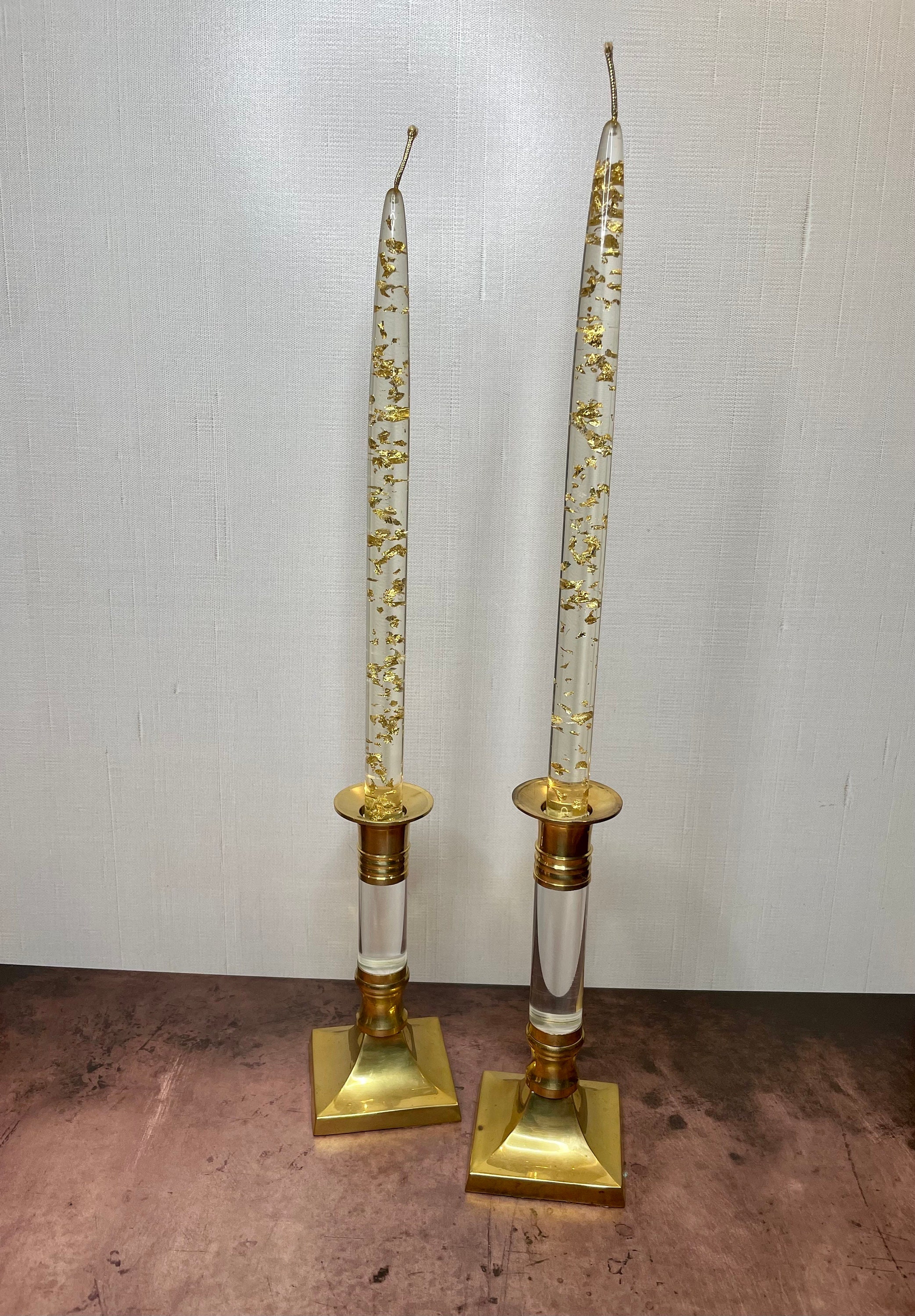 Vintage Mid Century Lucite Candles, Tapered 11.5 Gold Flecked Candles ...