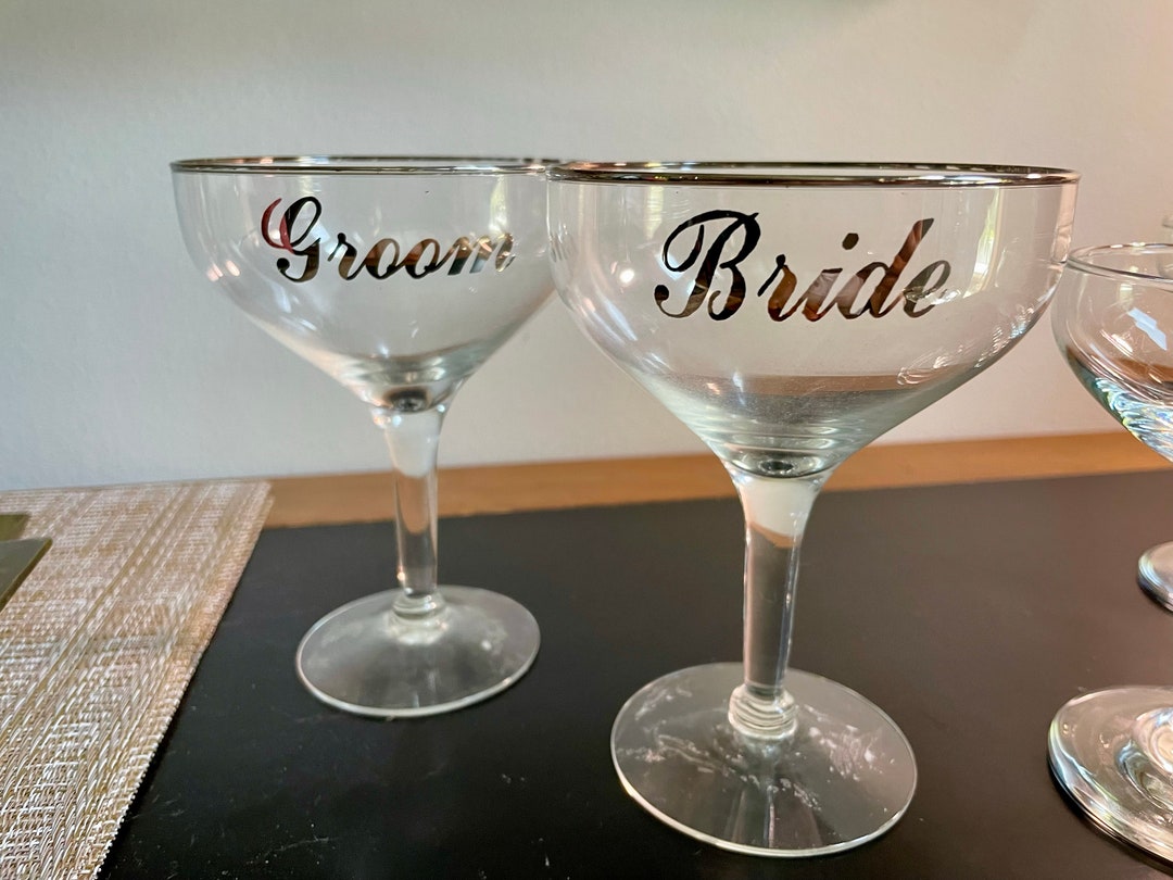 Vintage Wedding Champagne Toasting Coupe Glasses, Bride Groom | Mid ...