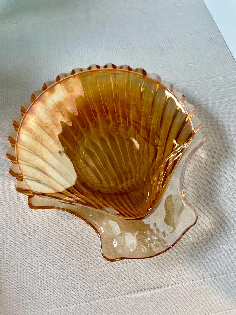 Vintage Iridescent Marigold Carnival Glass Clam Shell Dish | Jewelry ...
