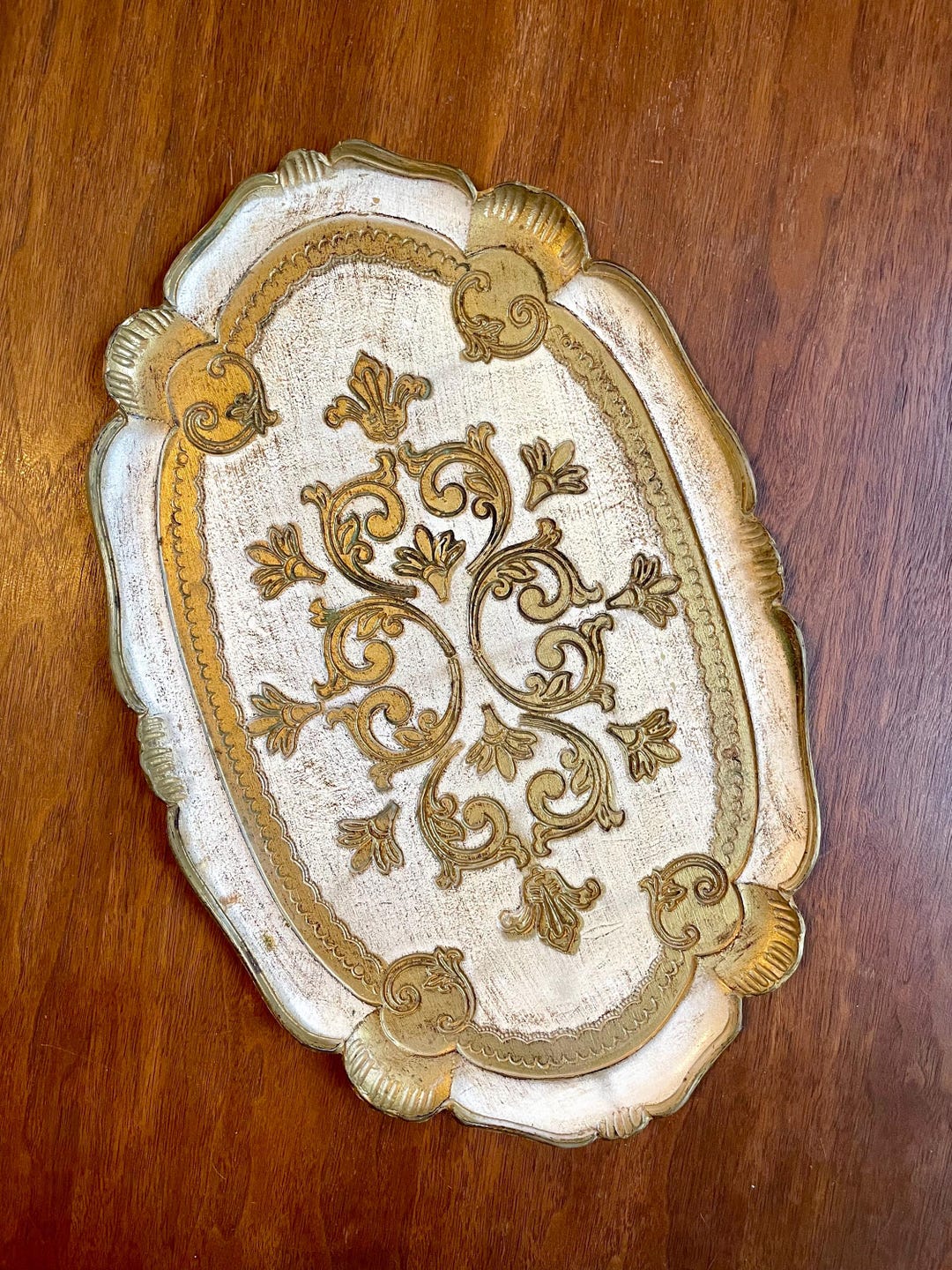 Vintage Florentine Italian Tole Tray Gold and Cream Ornate | Made in ...