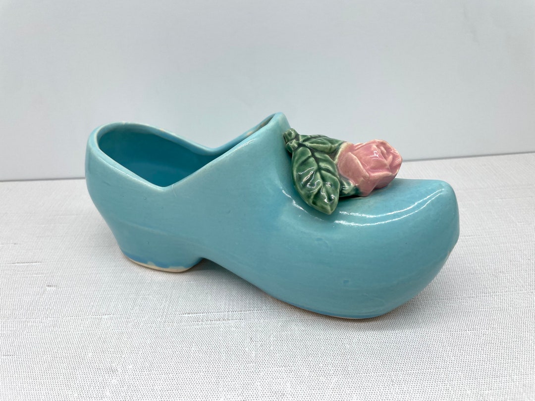Vintage Mccoy Holland Dutch Shoe Clog Planter, Blue With Pink Roses ...