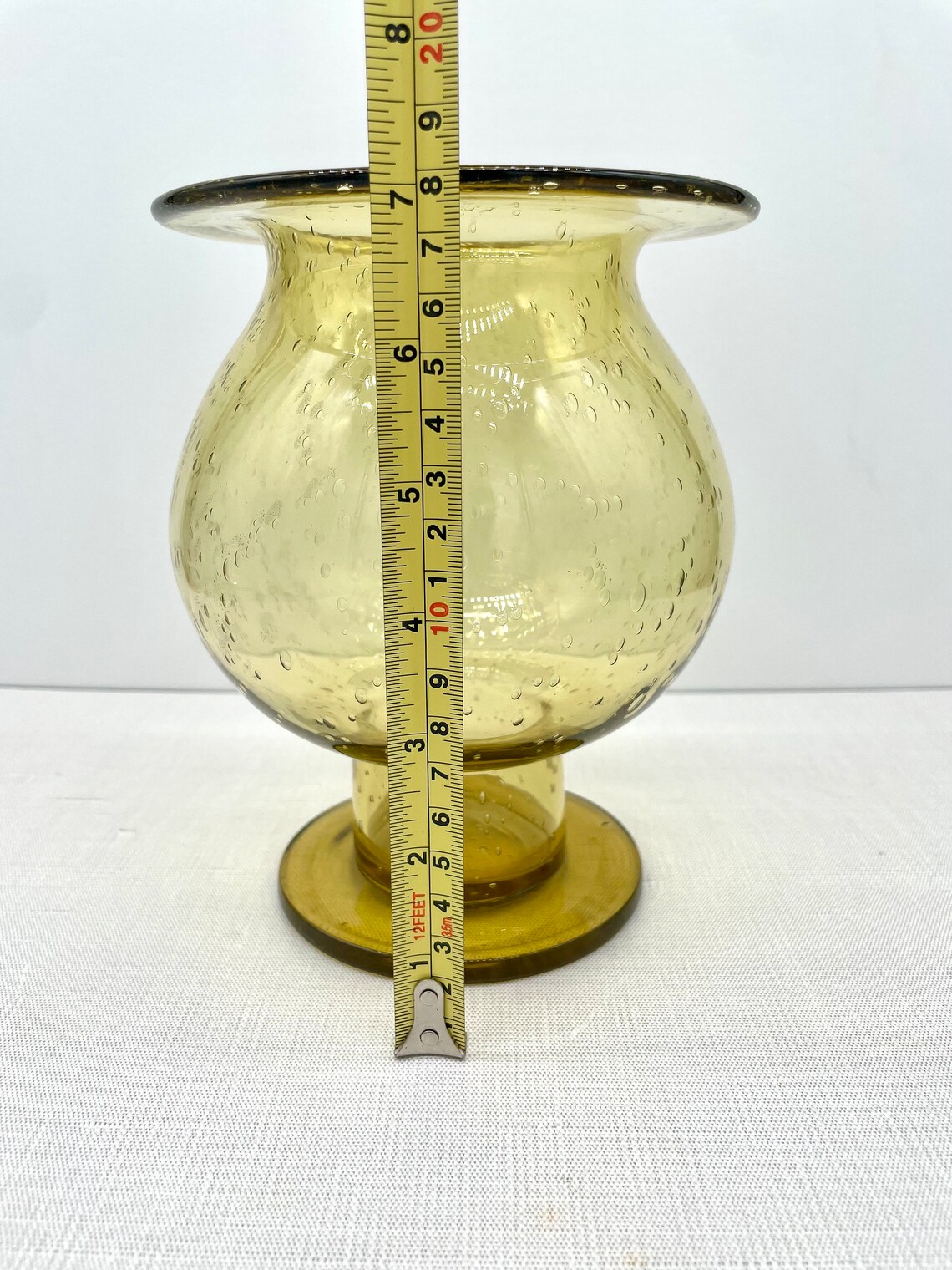 Blenko Style Vintage Hurricane Bubble Glass Candle Holder, Vase Amber ...