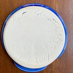 Handmade Bright Blue Palm Tree Pottery Ceramic Dish, Spoon Rest ...