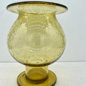 Blenko Style Vintage Hurricane Bubble Glass Candle Holder, Vase | Amber ...