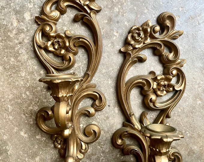 Vintage 1971 Pair of Hollywood Regency Candle Holder Wall Sconces ...