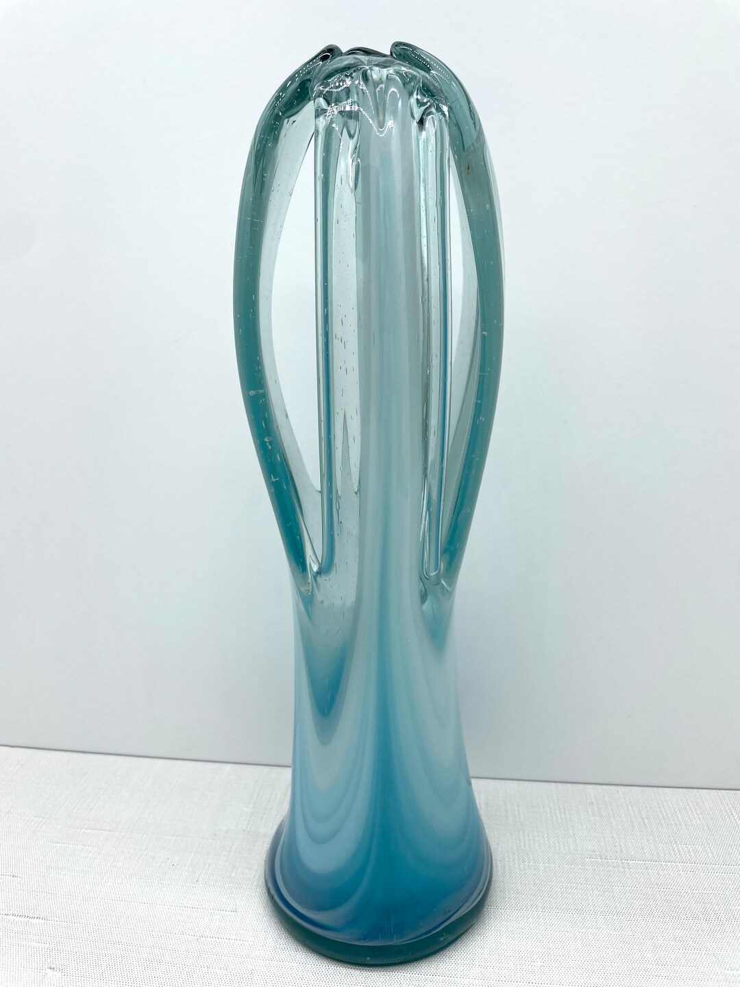 MCM Handblown Blue and White Art Glass Vase Figurine Sculpture - Etsy