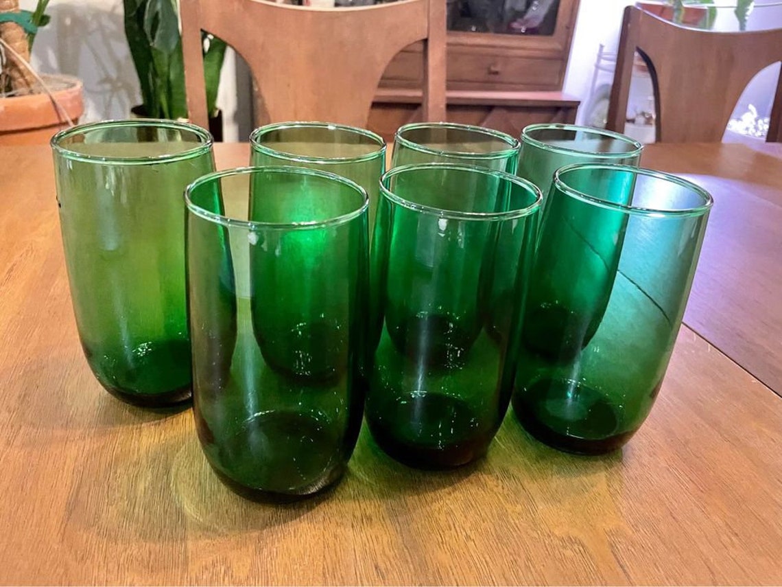 Set of 7 1970s Vintage Anchor Hocking Forest Green Roly Poly Glasses - Etsy