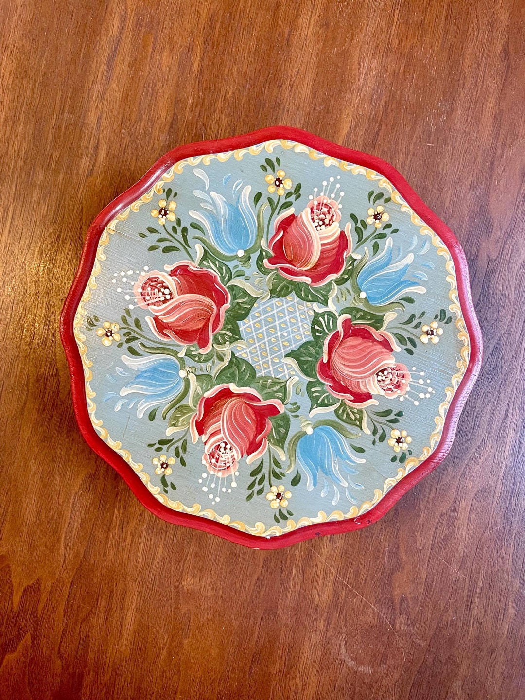 Vintage 1981 Barbara Michels Moran Hand Painted Floral Folk Art ...