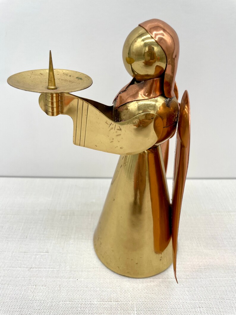 Vintage Brass Copper Angel Candleholder Candle Holder Holiday Mid ...