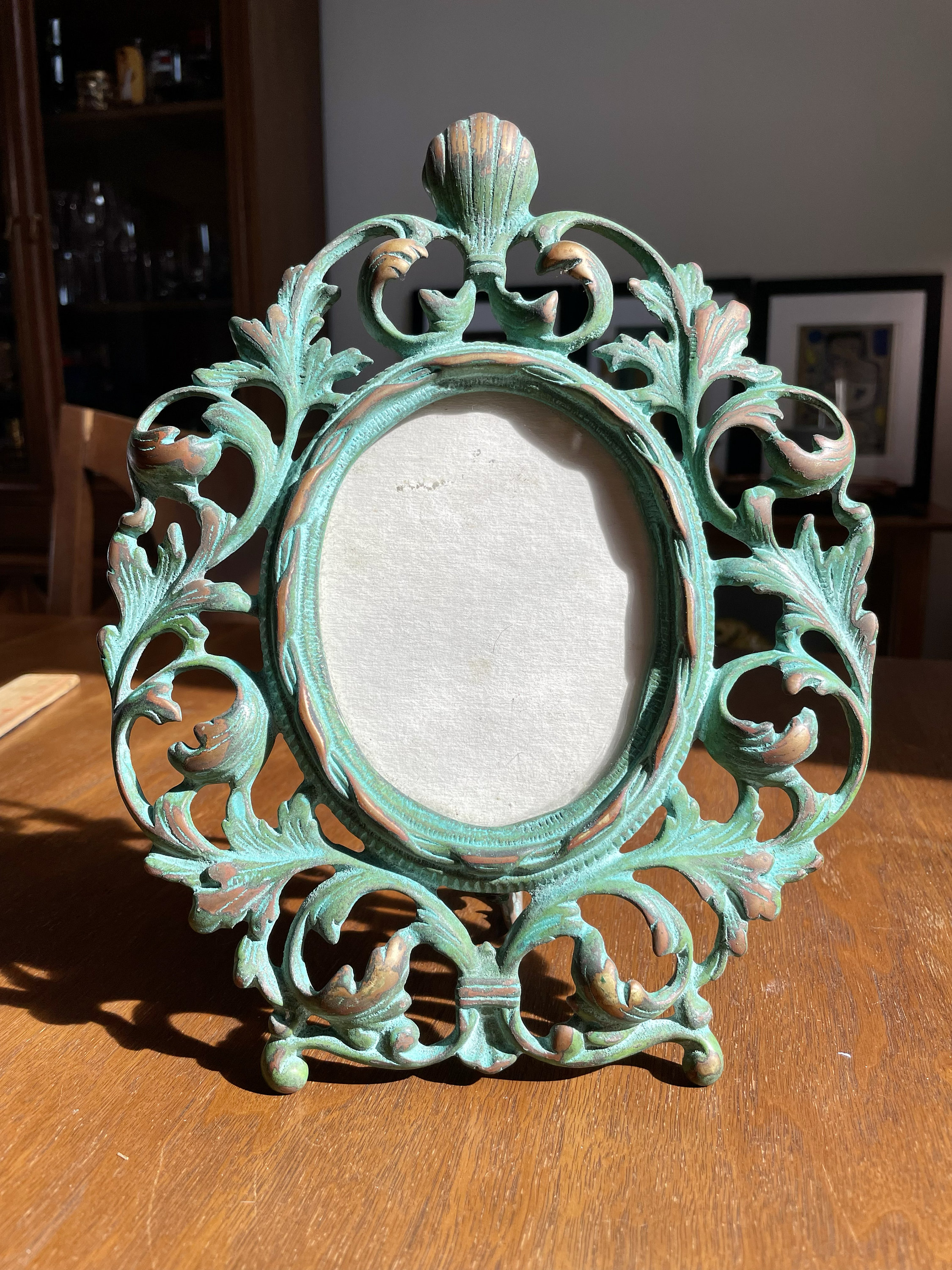 Vintage Heavy Solid Brass Ornate Scroll Picture Frame Aged Green Patina ...