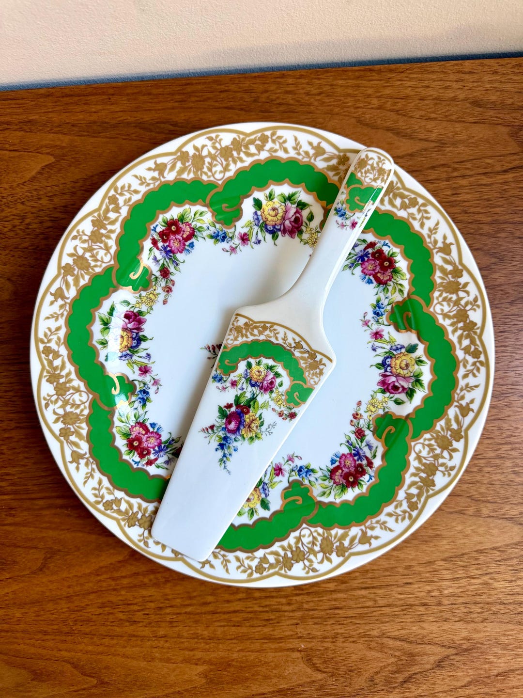 Andrea by Sadek Collection Sevres Green Cake Plate and Server Set - Etsy