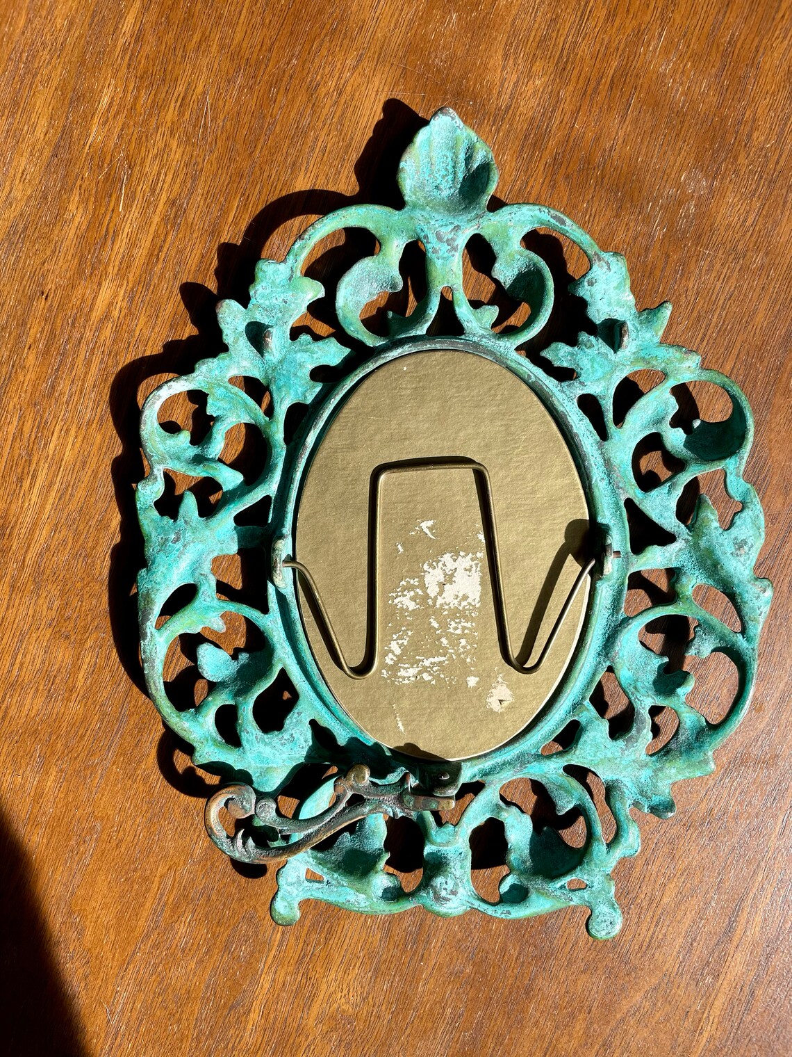 Vintage Heavy Solid Brass Ornate Scroll Picture Frame Aged Green Patina ...