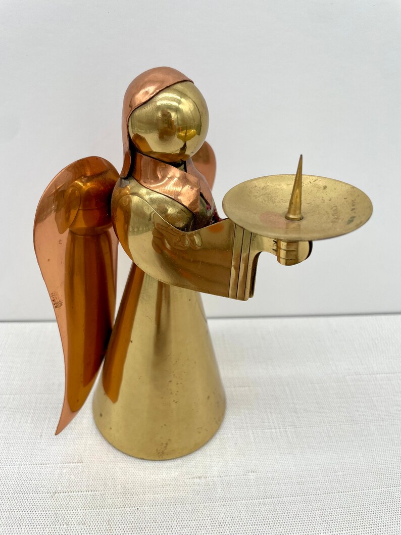Vintage Brass Copper Angel Candleholder Candle Holder Holiday Mid ...