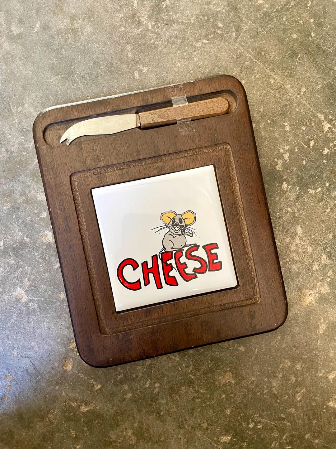 Vintage Wood + Ceramic Tile Cheese Board With Knife | Charcuterie Board ...