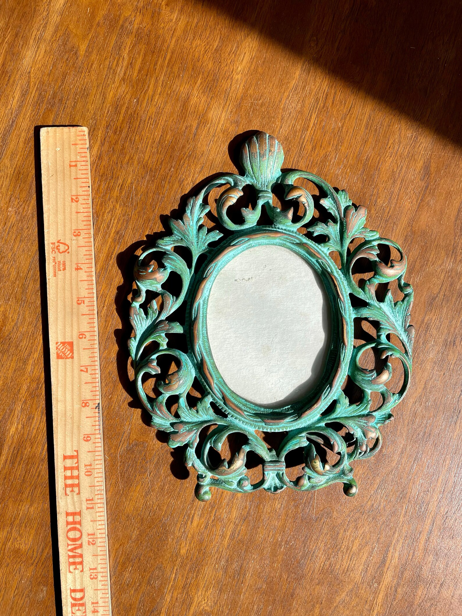 Vintage Heavy Solid Brass Ornate Scroll Picture Frame Aged Green Patina ...