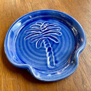 Handmade Bright Blue Palm Tree Pottery Ceramic Dish, Spoon Rest ...