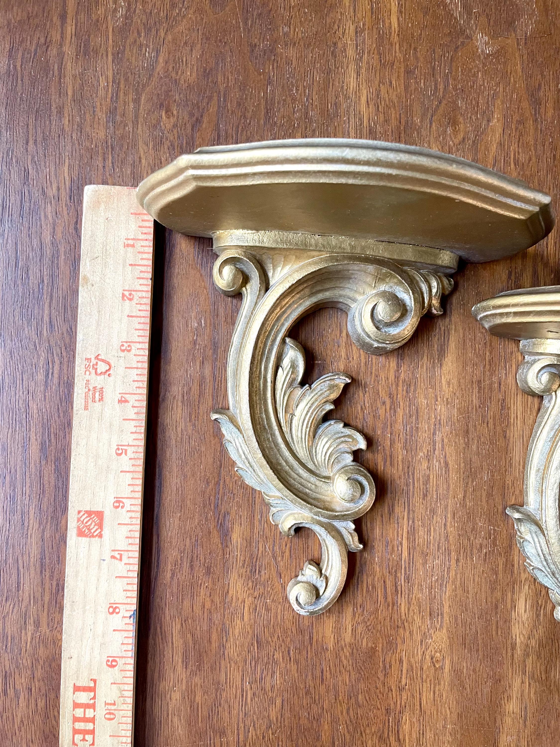 Vintage Wood Floating Shelves Gold Ornate Flourish Mount Trinket ...