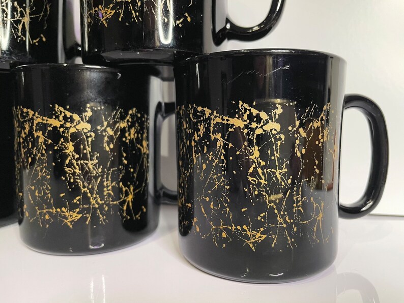 Set of 5 Vintage Arcoroc Gold Splatter Glass Mugs Made in - Etsy