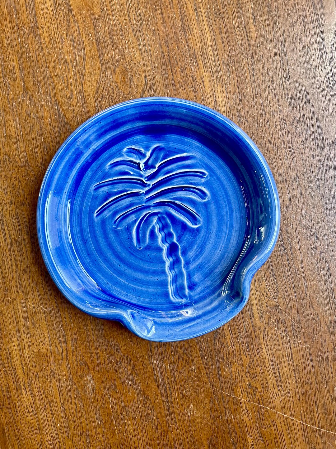Handmade Bright Blue Palm Tree Pottery Ceramic Dish, Spoon Rest ...
