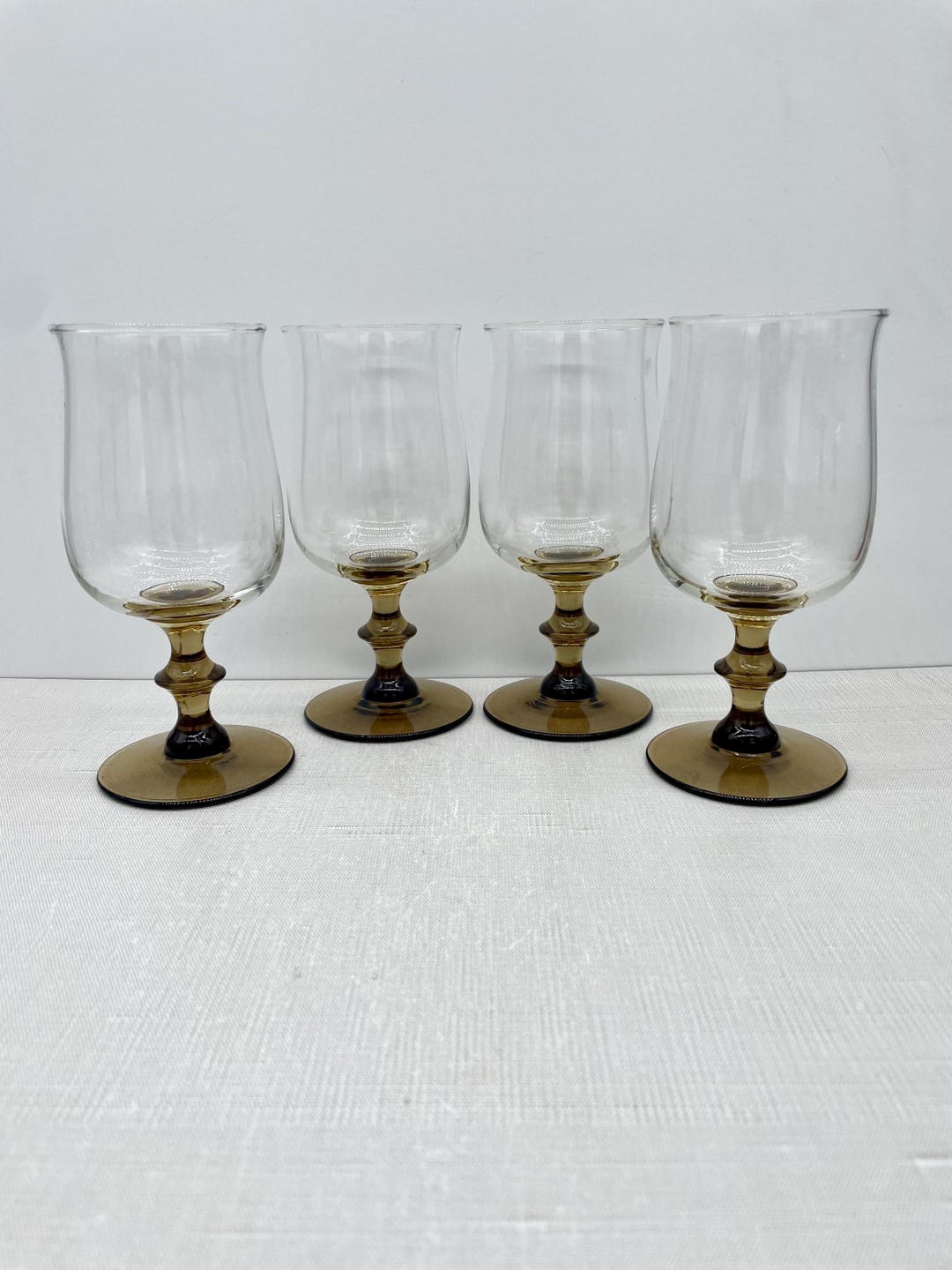 Set of 4 Vintage Libbey Tulip Brown Stem Wine Cocktail Glasses 6.5 ...