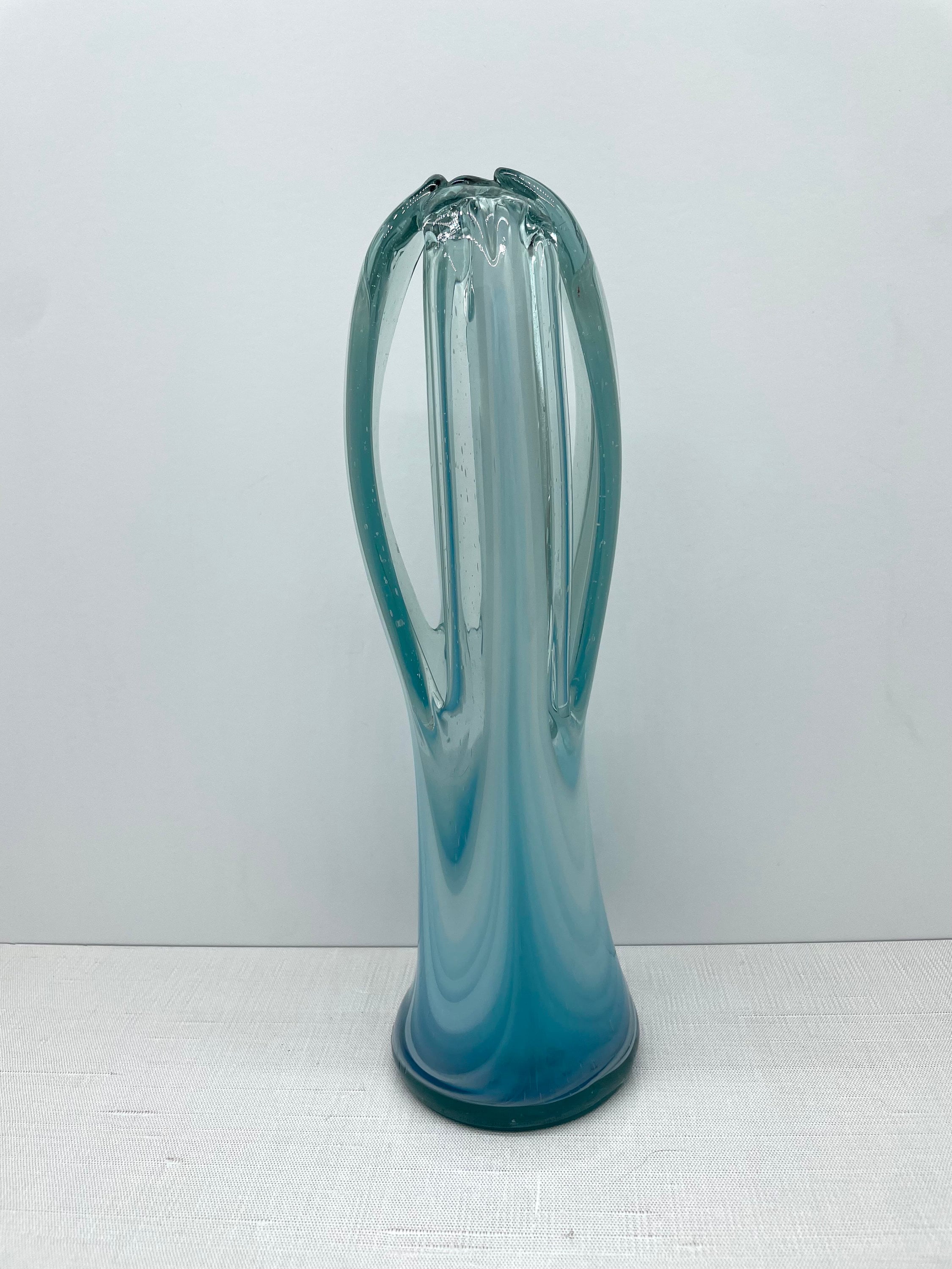 MCM Handblown Blue and White Art Glass Vase Figurine Sculpture - Etsy